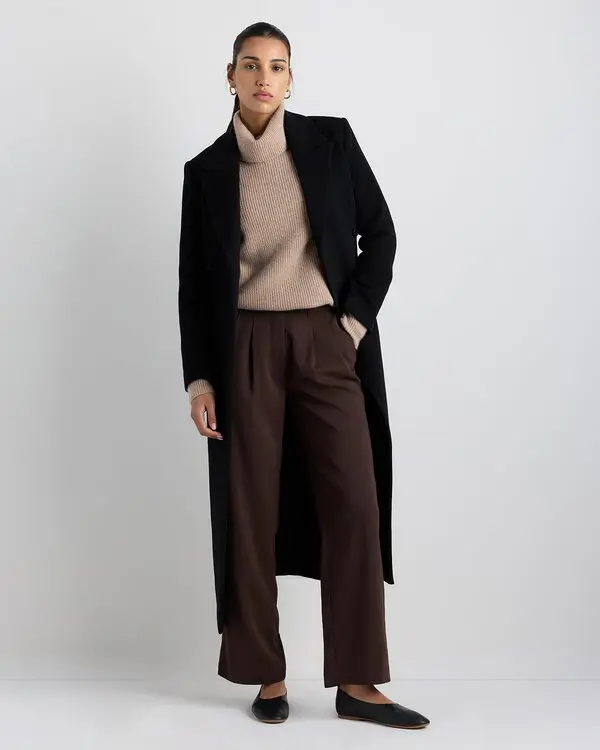 Quince Wool Cashmere Tailored Long Coat - Black