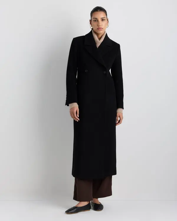 Quince Wool Cashmere Tailored Long Coat - Black