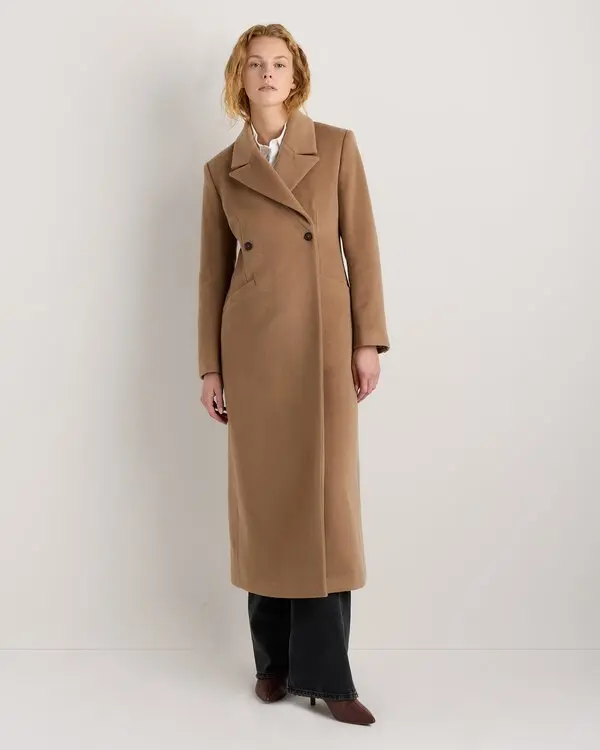 Quince Wool Cashmere Tailored Long Coat - Mocha Brown