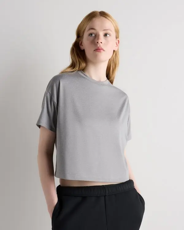 Quince Flowknit Breeze Boxy Cropped T-shirt - Heather Grey