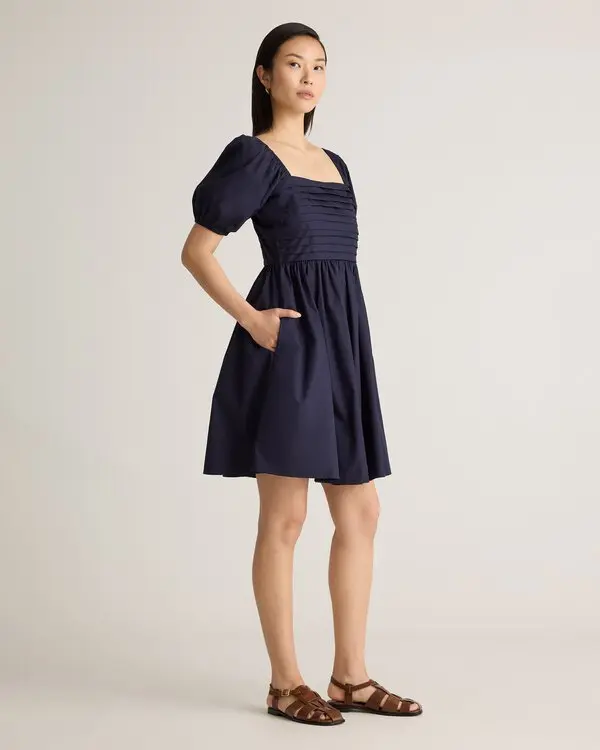 Quince Organic Cotton Puff Sleeve Ruched Mini Dress