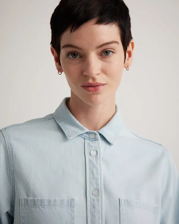 Quince Distressed Denim Shirt - Light Chambray