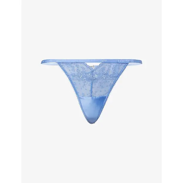 Lounge Flirt Logo-plaque Lace Thong - Cornflower Blue
