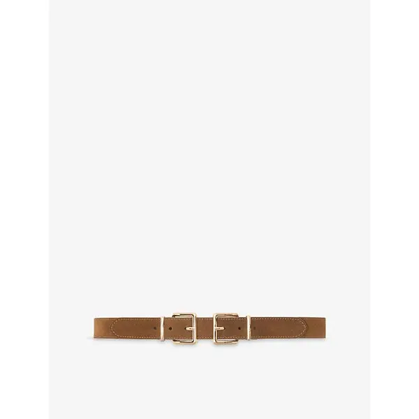 Maje Double Buckle Suede Belt - Camel