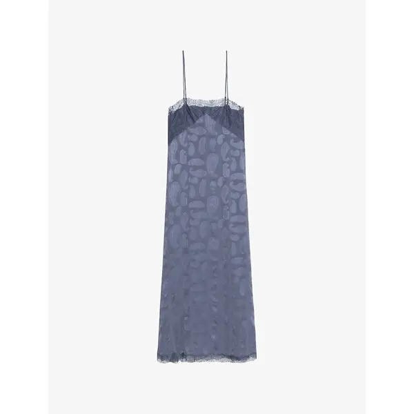 Zadig&Voltaire Ridar Lace-trim Jacquard Silk Maxi Dress - Storm