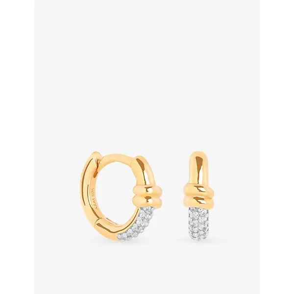 ASTRID & MIYU Pavé Knot -plated 925 Sterling Silver Huggie Earrings - 18ct Gold