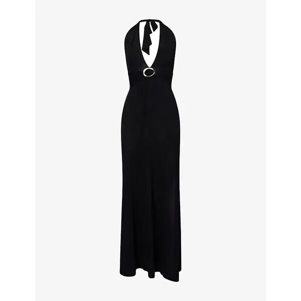 AWAY THAT DAY Mozambique Halterneck Knit Maxi Dress - Black