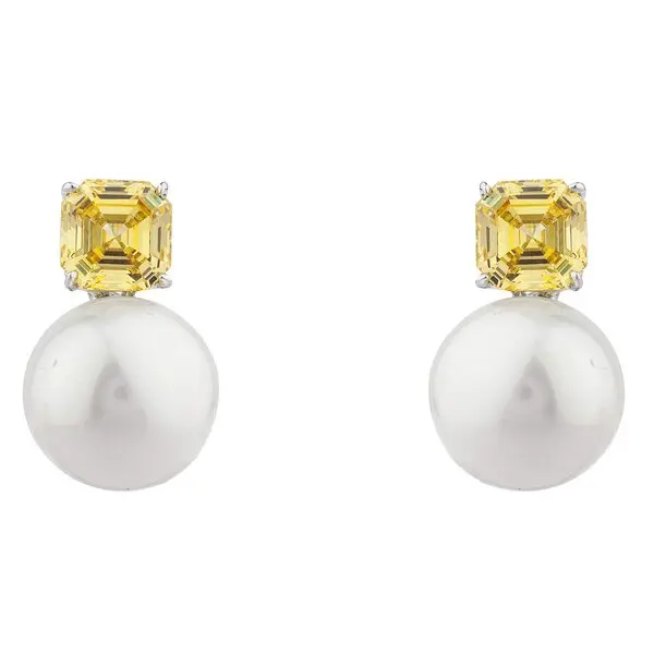 FANTASIA BY DESERIO Pearl And Zirconia Stud Earrings - White Gold Plated