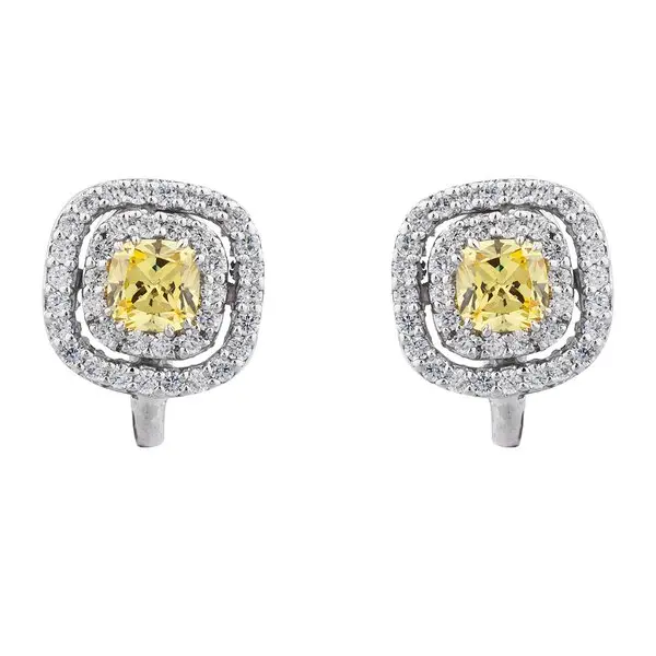 FANTASIA BY DESERIO 0.8 Ct. Cushion Double Halo Earrings - White Gold Plated