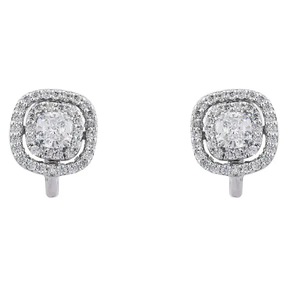FANTASIA BY DESERIO 0.8 Ct. Cushion Earrings With Double Halo - White Gold Plated