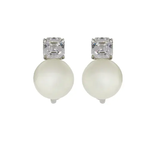 FANTASIA BY DESERIO Pearl And Simulated Diamond Stud Earrings - Yellow Gold Plated