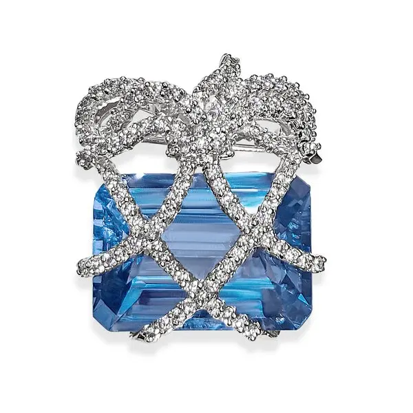 FANTASIA BY DESERIO Aquamarine Wrap Brooch - Yellow Gold Plated