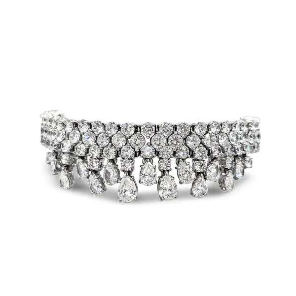FANTASIA BY DESERIO Multi-row Bracelet With Pear Drops - White Gold Plated