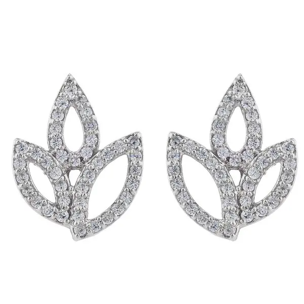 FANTASIA BY DESERIO Ef1370/cz 3 Leaf Flower Earrings - White Gold Plated