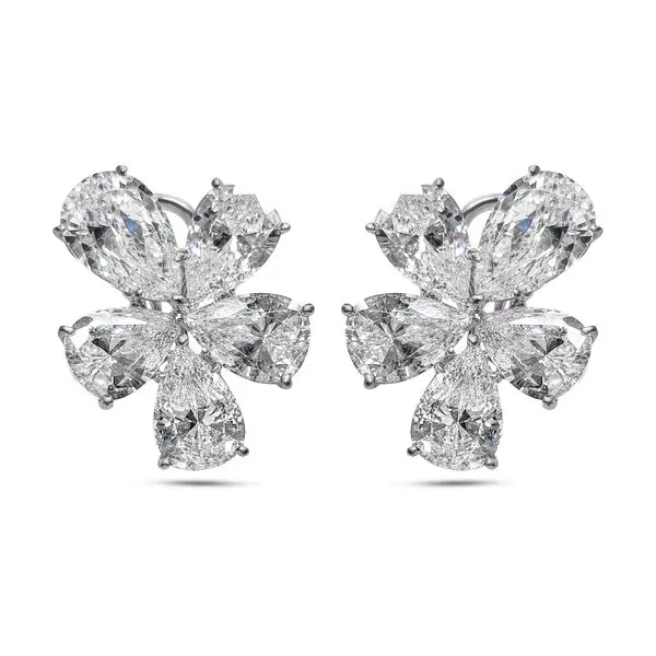 FANTASIA BY DESERIO Flower Cluster Pear Cut Earrings - White Gold Plated