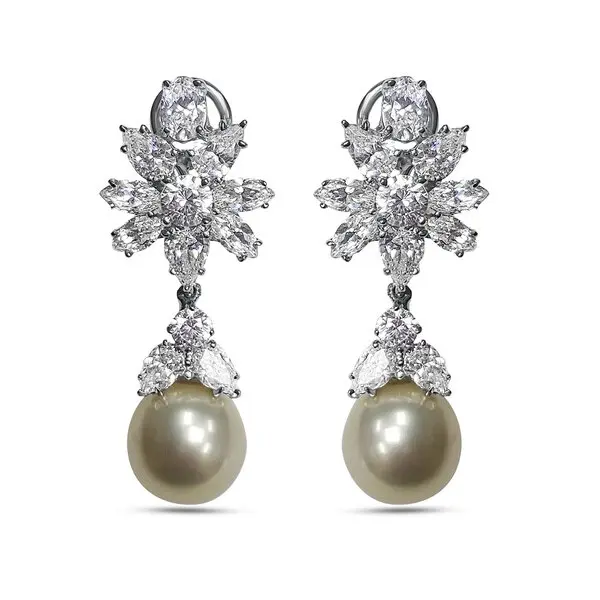 FANTASIA BY DESERIO Cluster Earring With Pearl Drop - Yellow Gold Plated