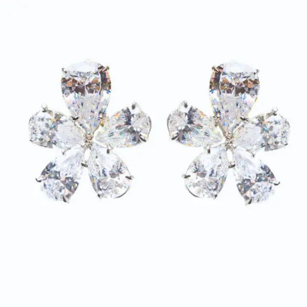 FANTASIA BY DESERIO Flower Cluster Pear Cut Earrings - White Gold
