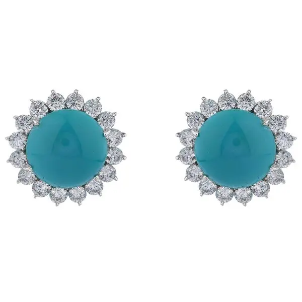 FANTASIA BY DESERIO 19mm Turquoise Cabochon Earrings - White Gold Plated