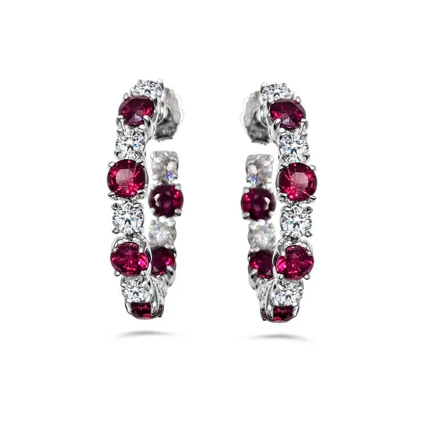 FANTASIA BY DESERIO Ruby And Zirconia Hoop Earrings - White Gold