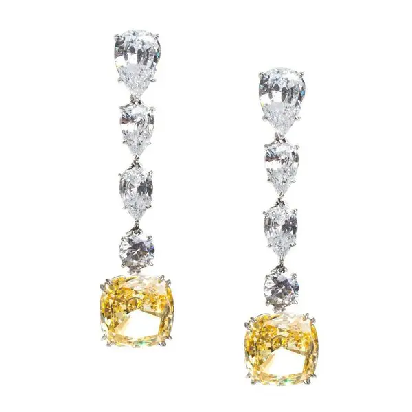 FANTASIA BY DESERIO Graduate Pears With 5ct Cushion Drop Ef160/can/cz - White Gold Plated