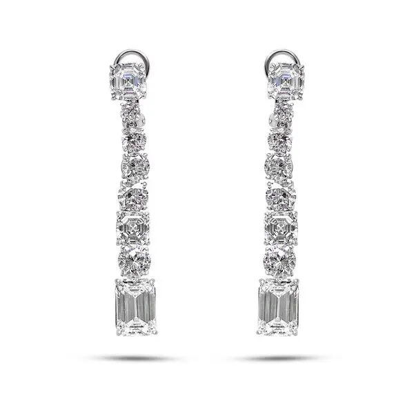FANTASIA BY DESERIO Asscher And Multi Stone Drop Earrings - White Gold Plated