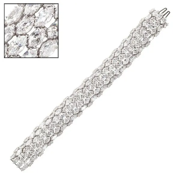 FANTASIA BY DESERIO Wide Marquise Bracelet Bt13335/cz - White Gold Plated