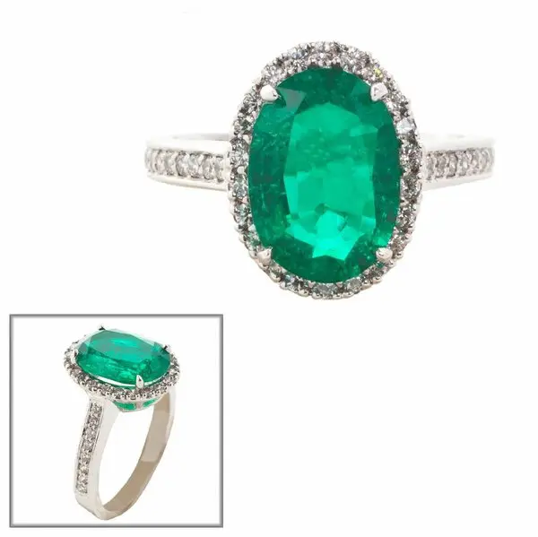 FANTASIA BY DESERIO Oval Emerald Halo Ring - Yellow Gold