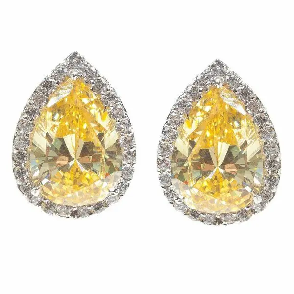 FANTASIA BY DESERIO Pear Halo Stud Earrings - Yellow Gold Plated