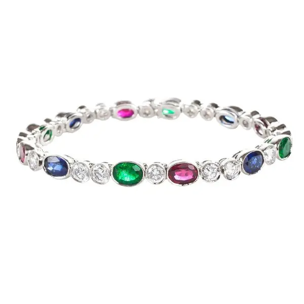 FANTASIA BY DESERIO Oval Gemstone Bracelet - White Gold Plated