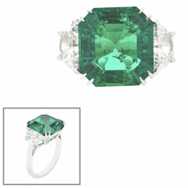 FANTASIA BY DESERIO Ring With Emerald And Simulated Diamonds - Yellow Gold