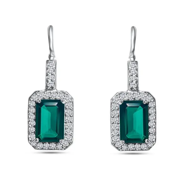 FANTASIA BY DESERIO Lab Emerald And Micropave Drop Earrings - Yellow Gold Plated