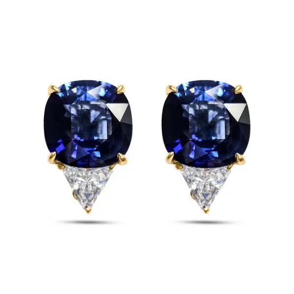FANTASIA BY DESERIO Sapphire Stud Earrings - Yellow Gold Plated