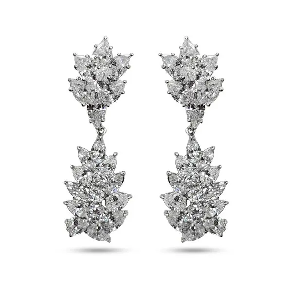 FANTASIA BY DESERIO Pear And Round Cluster Drop Earrings - White Gold Plated
