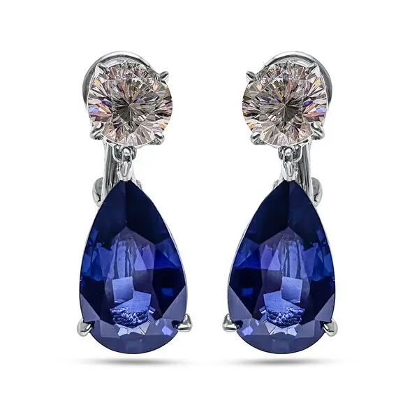 FANTASIA BY DESERIO 1.5ct Round & 5ct Sapphire Pear Drop Earrings - White Gold Plated