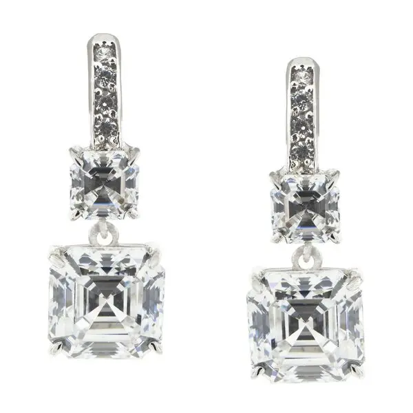FANTASIA BY DESERIO Drop Earrings With Asscher Cut - Yellow Gold Plated