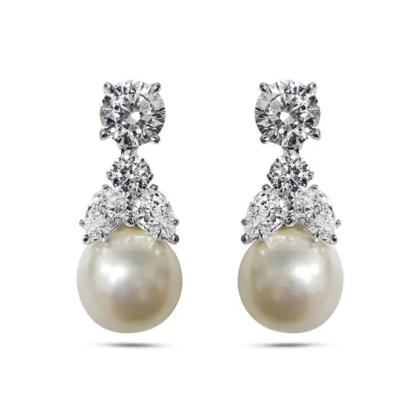 FANTASIA BY DESERIO Round Stud Pearl Drop Earrings - Yellow Gold Plated