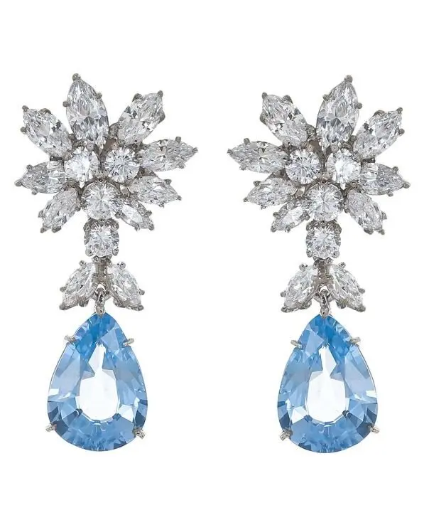 FANTASIA BY DESERIO Aquamarine Pear Drop Earrings - White Gold Plated