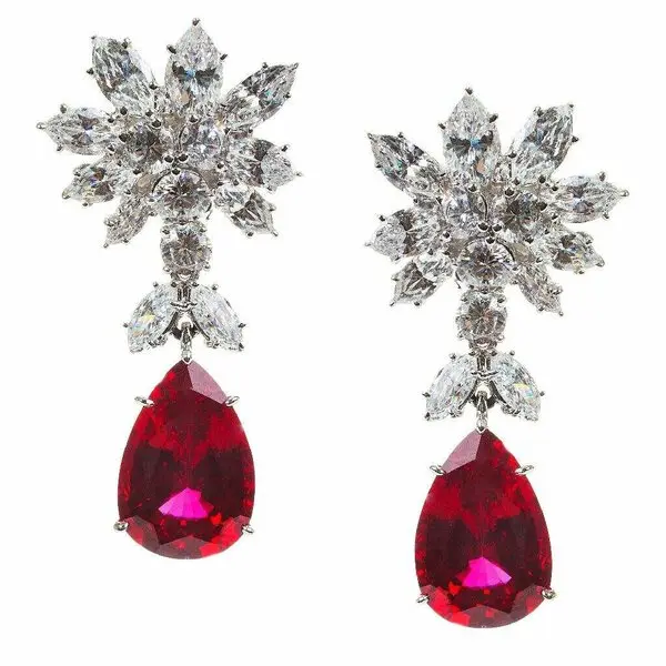 FANTASIA BY DESERIO Ruby Drop Earrings - Yellow Gold Plated