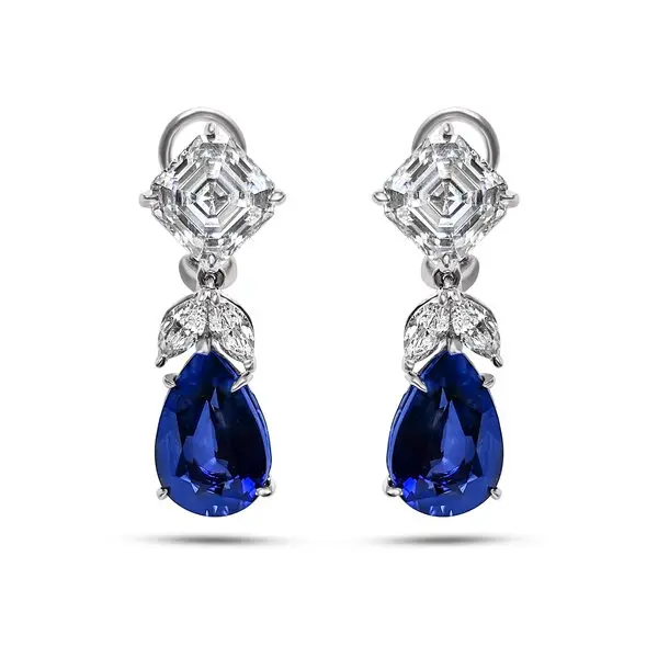 FANTASIA BY DESERIO Drop Earrings With Sapphire And Cubic Zirconia - Yellow Gold Plated