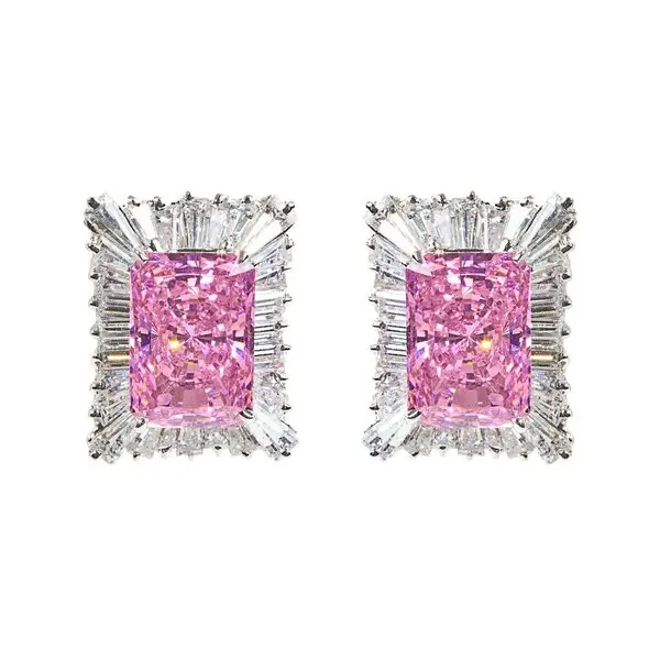 FANTASIA BY DESERIO Emerald Cut Vermeil Earrings - White Gold Plated