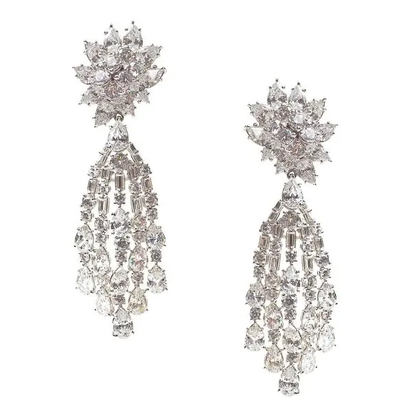 FANTASIA BY DESERIO Cluster With Pear Waterfall Earrings - Yellow Gold Plated