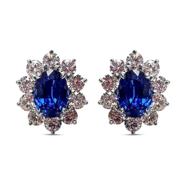 FANTASIA BY DESERIO Sapphire And Round Stud Earrings - Yellow Gold Plated