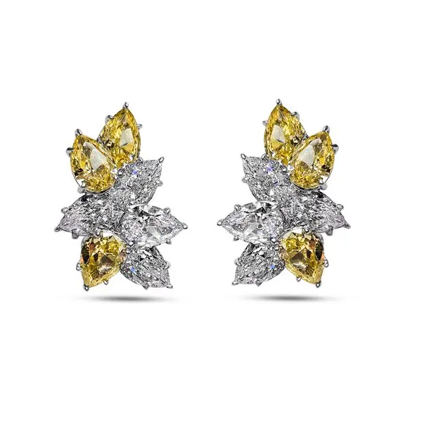 FANTASIA BY DESERIO Cluster Pear Cut Earrings - Yellow Gold Plated