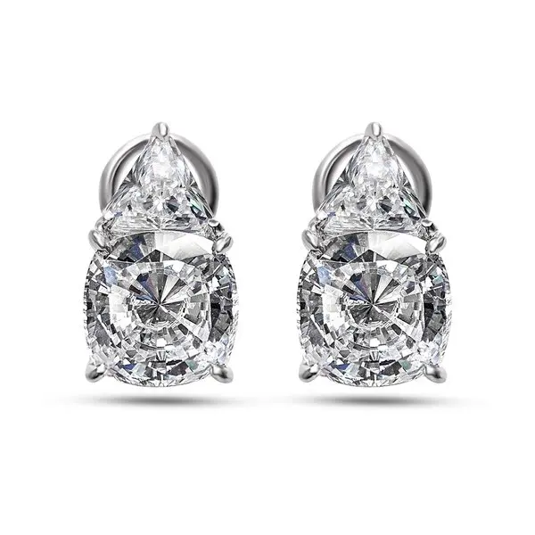 FANTASIA BY DESERIO Cushion Stud Earrings With Trillion Tops - White Gold Plated
