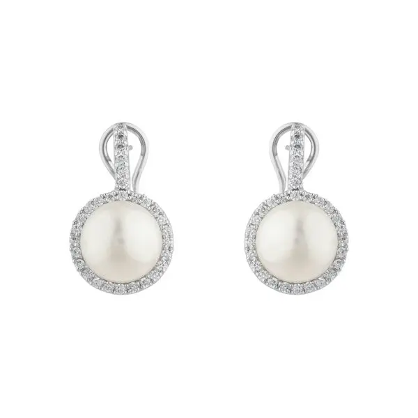 FANTASIA BY DESERIO Pearl And Pave Drop Earrings - White Gold Plated