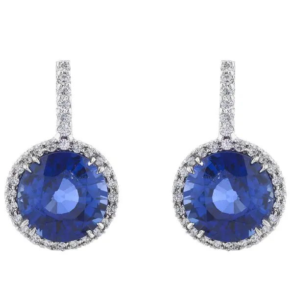 FANTASIA BY DESERIO Sapphire Solitaire & Pavé Drop Earrings - White Gold Plated
