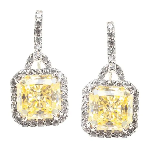 FANTASIA BY DESERIO Canary Square Antique Pave Drop Earrings - White Gold Plated