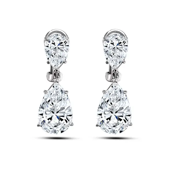 FANTASIA BY DESERIO Double Pear Drop Earrings - White Gold Plated