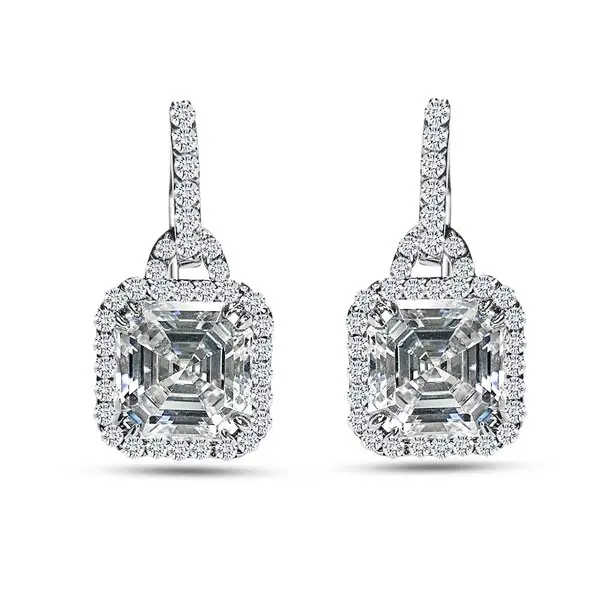 FANTASIA BY DESERIO Asscher Pave Drop Earrings - White Gold Plated