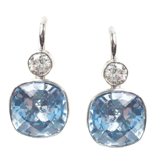 FANTASIA BY DESERIO Drop Earrings With Aquamarine And Simulated Diamond - White Gold Plated
